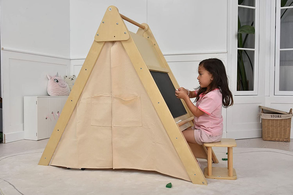 Oak - Wood Learning Tent and Climber with Desk and Chair – PILLOBEBE