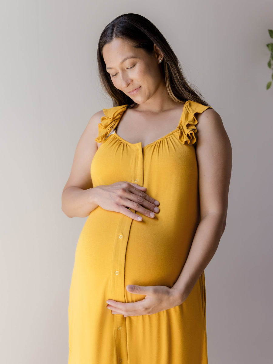 Ruffle Strap Labor & Delivery Gown | Honey – PILLOBEBE